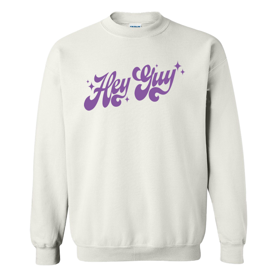 Hey Guy Embroidered White Crewneck – Drew Gooden Shop